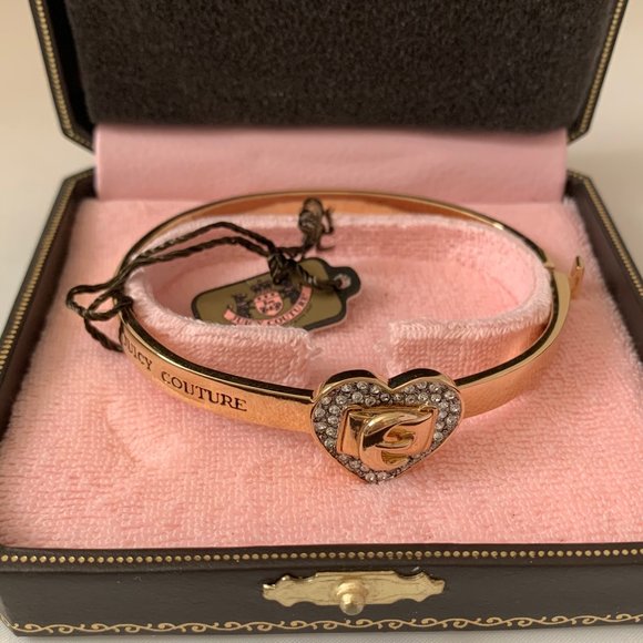 Juicy Couture | Jewelry | Juicy Couture Pave Heart Buckle Hinged Bangle | Poshmark